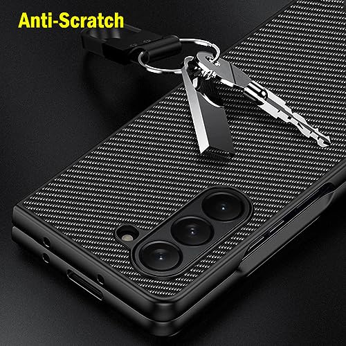THikk Leather Case for Samsung Galaxy Z Fold 5, Carbon Fiber Texture Premium Faux Leather Slim Phone Case Scratch Resistant Protective Cover for Samsung Galaxy Z Fold 5,Black