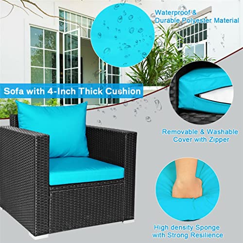 LUKEO Patio Rattan Furniture Set Cushioned Sofa Chair Coffee Table Suitable for Balconies, Rooftops, Gardens and Any Places of Leisure