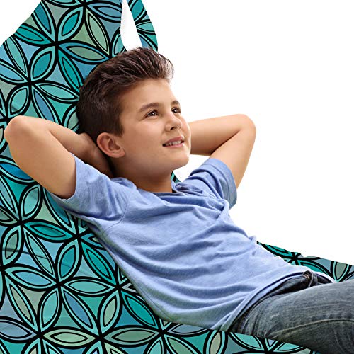 Lunarable Abstract Lounger Chair Bag, Flower Inside Circular Oval Shapes with Contour Lines Illustration, High Capacity Storage with Handle Container, Lounger Size, Teal Pale Green