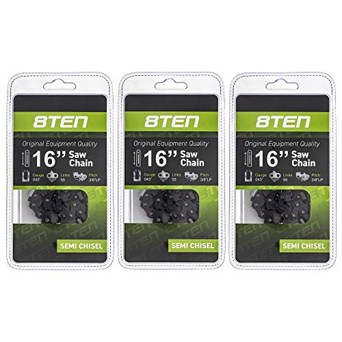 8TEN Chainsaw Chain for Stihl MS170 MS180 017 009 019 023 PM400 61 PMM3 55 16 inch 0.043 3/8 LP 55DL 3 Pack