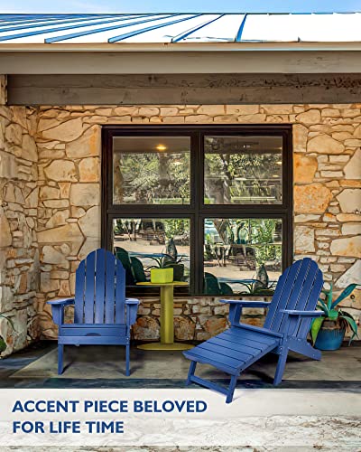 KATDANS Adirondack Chair Weather Resistant-Outdoor Fire Pit Chairs - Adirondack Chair with Retractable Ottoman - Patio Chair for Outside, Garden, Backyard, Campfire - Navy Blue - OD211212BL