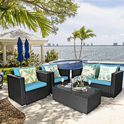LUKEO Patio Rattan Furniture Set Cushioned Sofa Chair Coffee Table Suitable for Balconies, Rooftops, Gardens and Any Places of Leisure