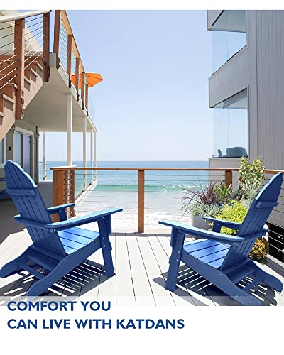 KATDANS Adirondack Chair Weather Resistant-Outdoor Fire Pit Chairs - Adirondack Chair with Retractable Ottoman - Patio Chair for Outside, Garden, Backyard, Campfire - Navy Blue - OD211212BL