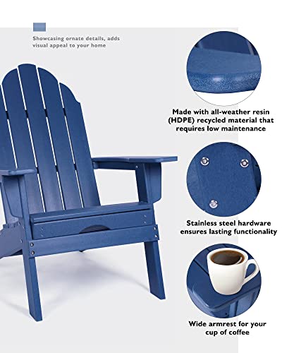 KATDANS Adirondack Chair Weather Resistant-Outdoor Fire Pit Chairs - Adirondack Chair with Retractable Ottoman - Patio Chair for Outside, Garden, Backyard, Campfire - Navy Blue - OD211212BL