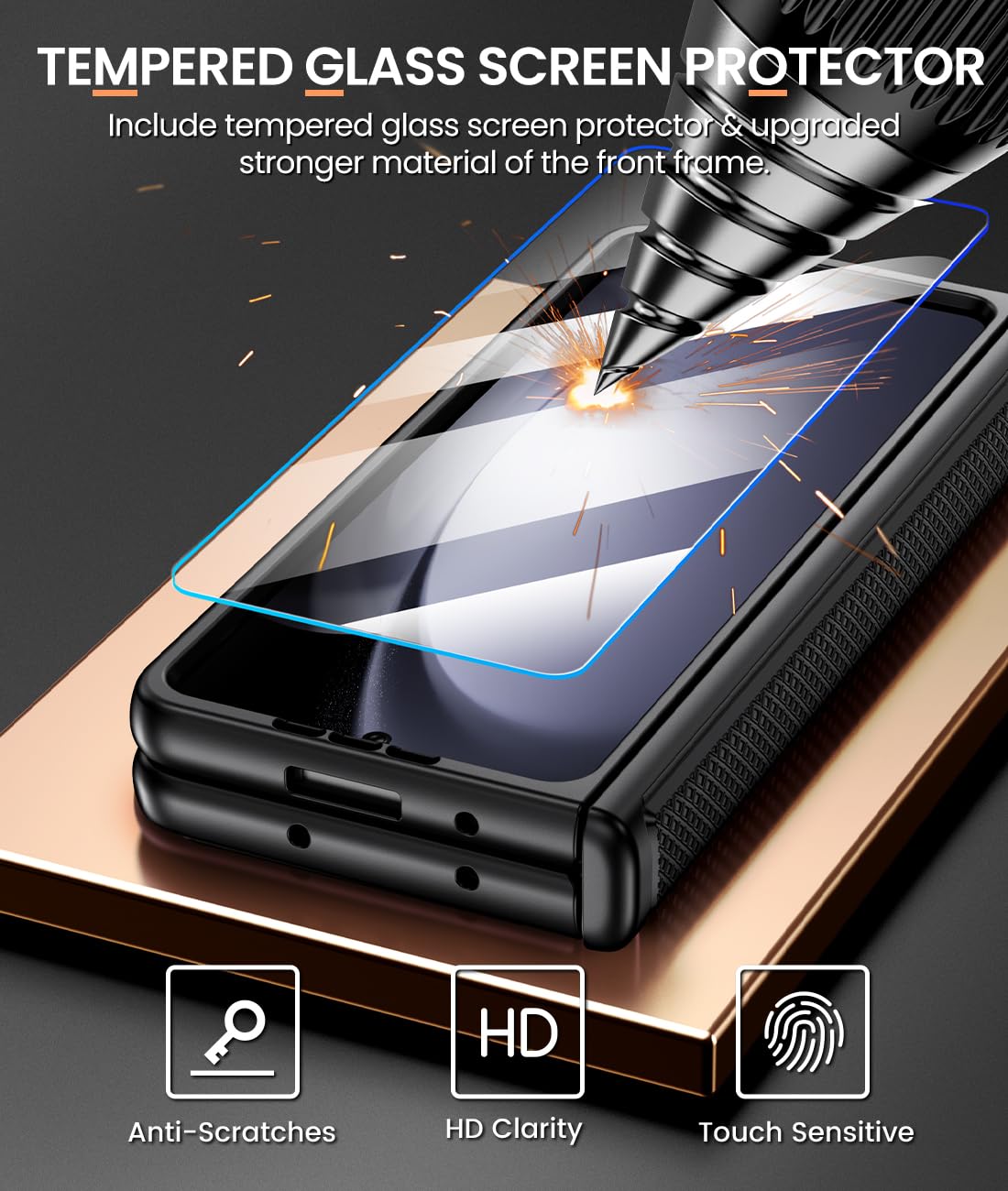 Upgraded for Galaxy Z Fold 5 Case, Samsung Fold 5 Case with Screen Protector, Kickstand Ring Holder, Slide Camera Cover and Hinge Protection - Shockproof for Z Fold 5 5G Phone - Black