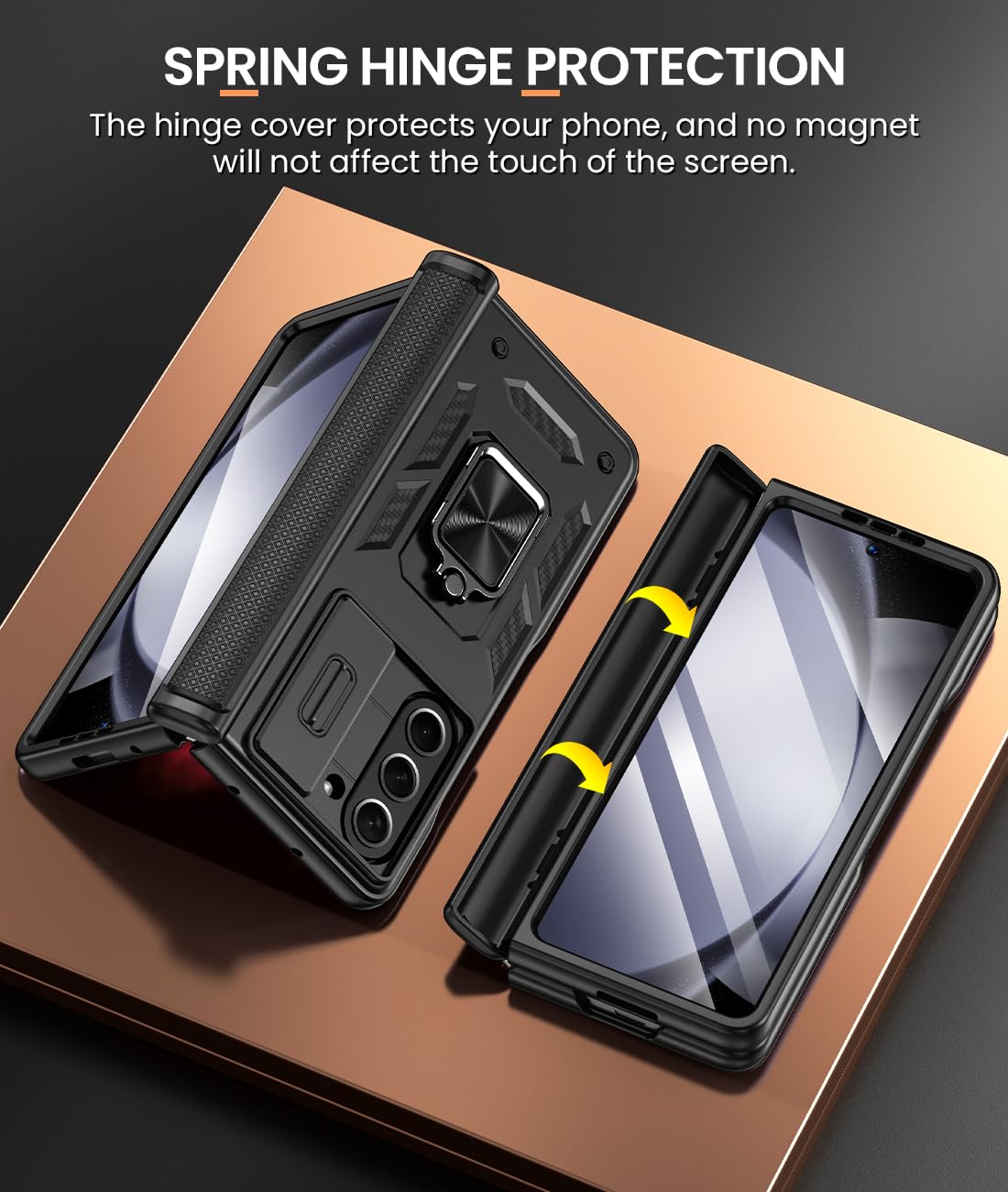 Upgraded for Galaxy Z Fold 5 Case, Samsung Fold 5 Case with Screen Protector, Kickstand Ring Holder, Slide Camera Cover and Hinge Protection - Shockproof for Z Fold 5 5G Phone - Black