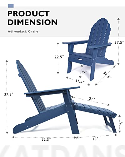 KATDANS Adirondack Chair Weather Resistant-Outdoor Fire Pit Chairs - Adirondack Chair with Retractable Ottoman - Patio Chair for Outside, Garden, Backyard, Campfire - Navy Blue - OD211212BL