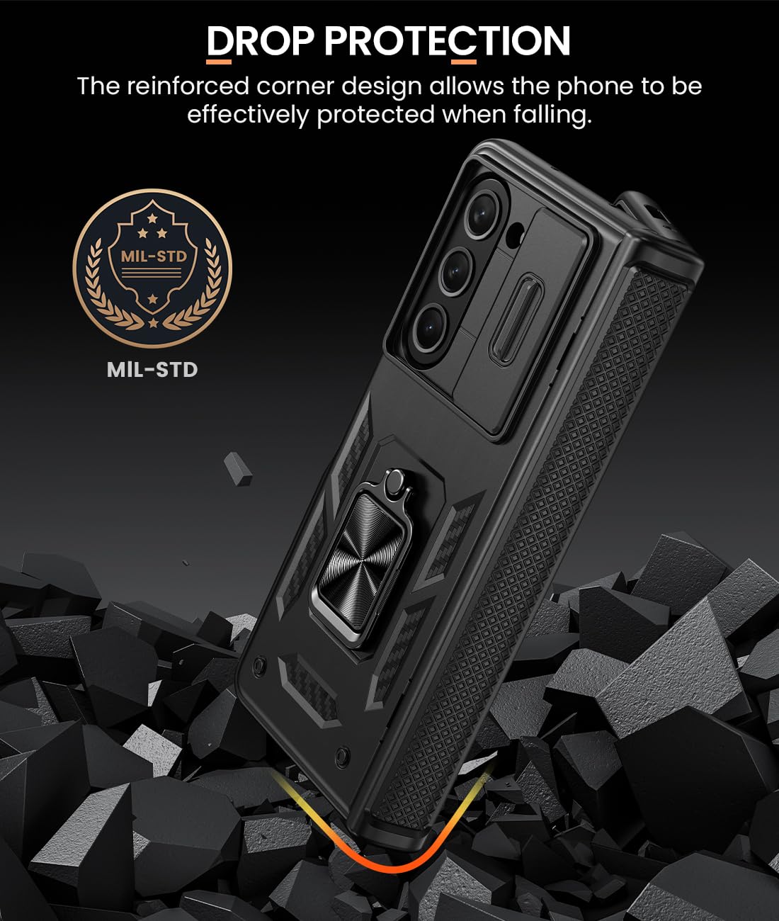 Upgraded for Galaxy Z Fold 5 Case, Samsung Fold 5 Case with Screen Protector, Kickstand Ring Holder, Slide Camera Cover and Hinge Protection - Shockproof for Z Fold 5 5G Phone - Black