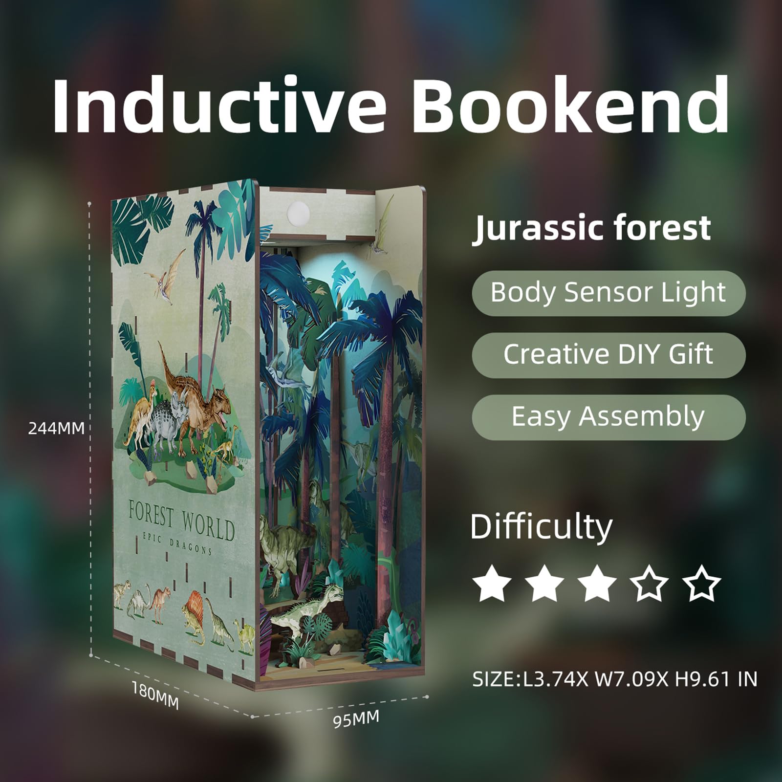 DESMOND 3D Book Nook kit, Forest World Epic Dragons DIY Miniature Dollhouse Kit Bookshelf Insert Personalized Assembled Bookends Wooden Puzzle Miniature Kit