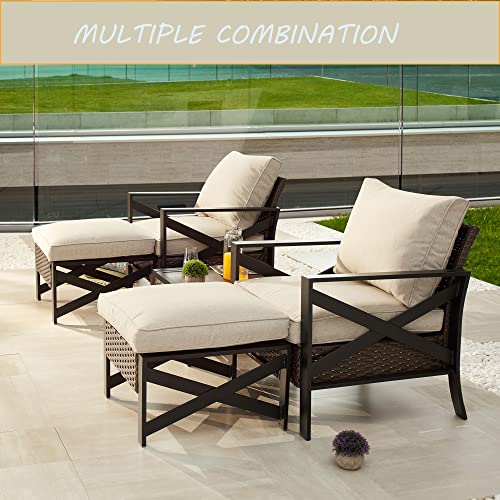 LOKATSE HOME Outdoor Single Wicker Sofa Armchair, Patio Bistro Rattan Chair with Side X Shaped Steel Frame Leg, Thick Cushion, Brown