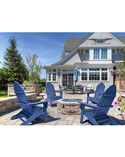 KATDANS Adirondack Chair Weather Resistant-Outdoor Fire Pit Chairs - Adirondack Chair with Retractable Ottoman - Patio Chair for Outside, Garden, Backyard, Campfire - Navy Blue - OD211212BL
