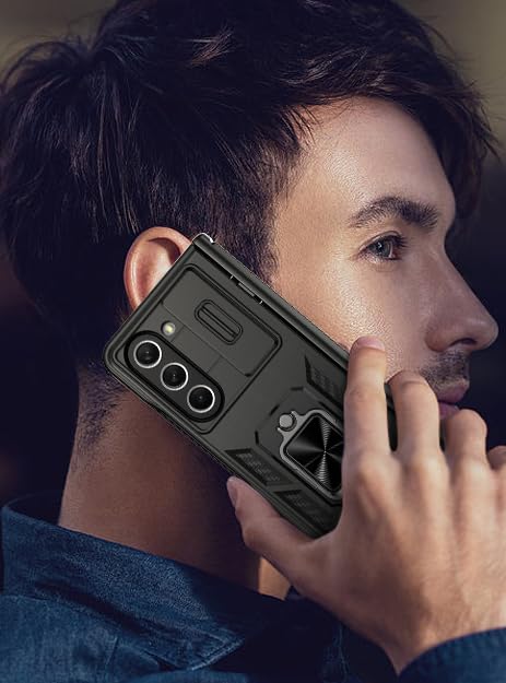 Upgraded for Galaxy Z Fold 5 Case, Samsung Fold 5 Case with Screen Protector, Kickstand Ring Holder, Slide Camera Cover and Hinge Protection - Shockproof for Z Fold 5 5G Phone - Black