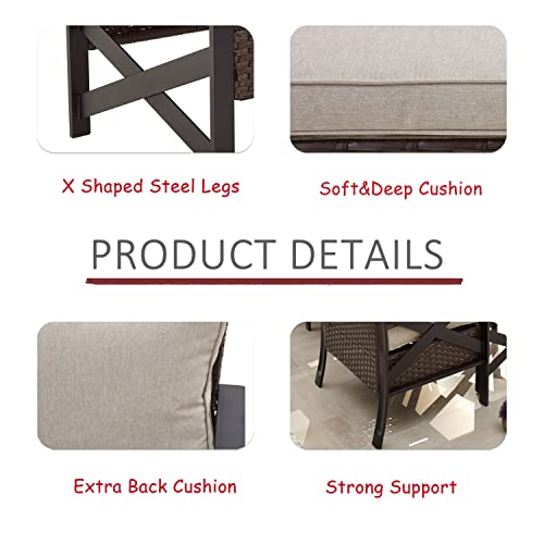 LOKATSE HOME Outdoor Single Wicker Sofa Armchair, Patio Bistro Rattan Chair with Side X Shaped Steel Frame Leg, Thick Cushion, Brown