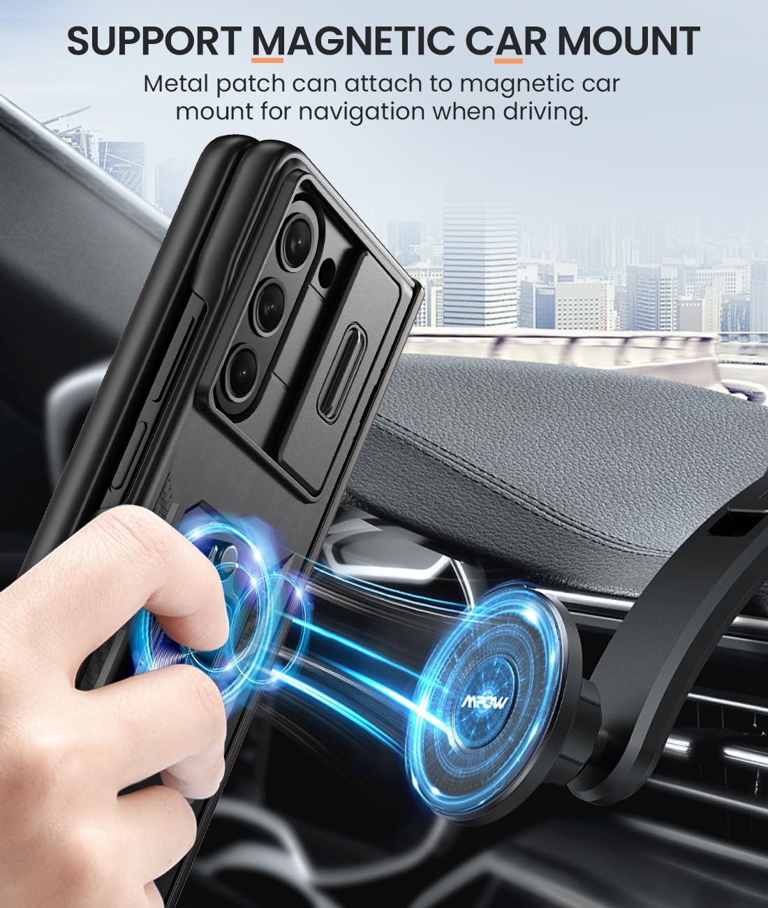 Upgraded for Galaxy Z Fold 5 Case, Samsung Fold 5 Case with Screen Protector, Kickstand Ring Holder, Slide Camera Cover and Hinge Protection - Shockproof for Z Fold 5 5G Phone - Black