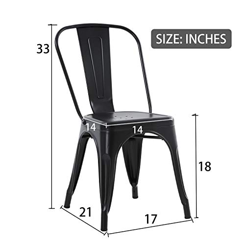 HCB Metal Dining Chairs Set of 4 Indoor Outdoor Patio Chairs Stackable Kitchen Chairs with Back Restaurant Chair 330 LBS Capacity (Black)