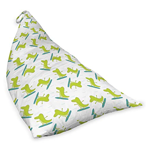 Lunarable Alligator Lounger Chair Bag, Cartoon Illustration of a Surfer Crocodiles with Funny Happy Faces, High Capacity Storage with Handle Container, Lounger Size, Pale Green White