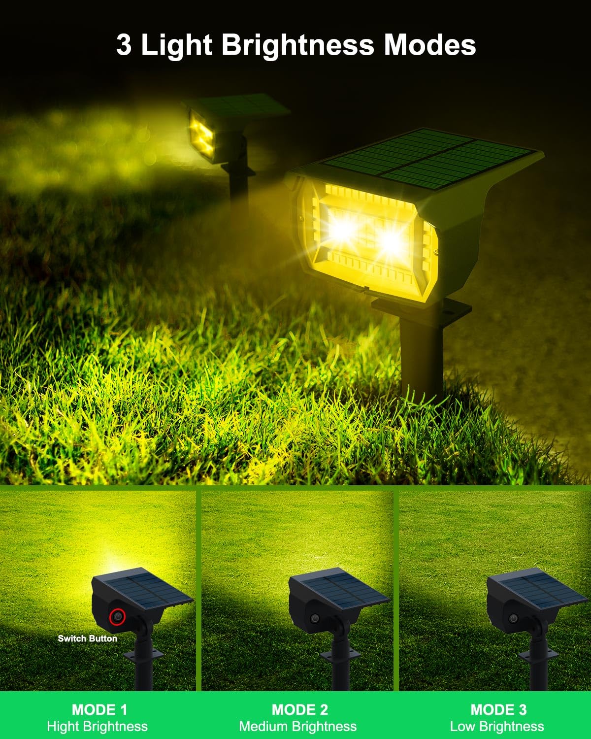 LOTMOS Solar Spot Lights Outdoor, [12 Pack/72 LED/3 Modes] 2-in-1 Landscape Spotlights, Auto On/Off IP67 Waterproof Solar Powered Wall Lights for Front Door, Backyard, Garage(Warm White)
