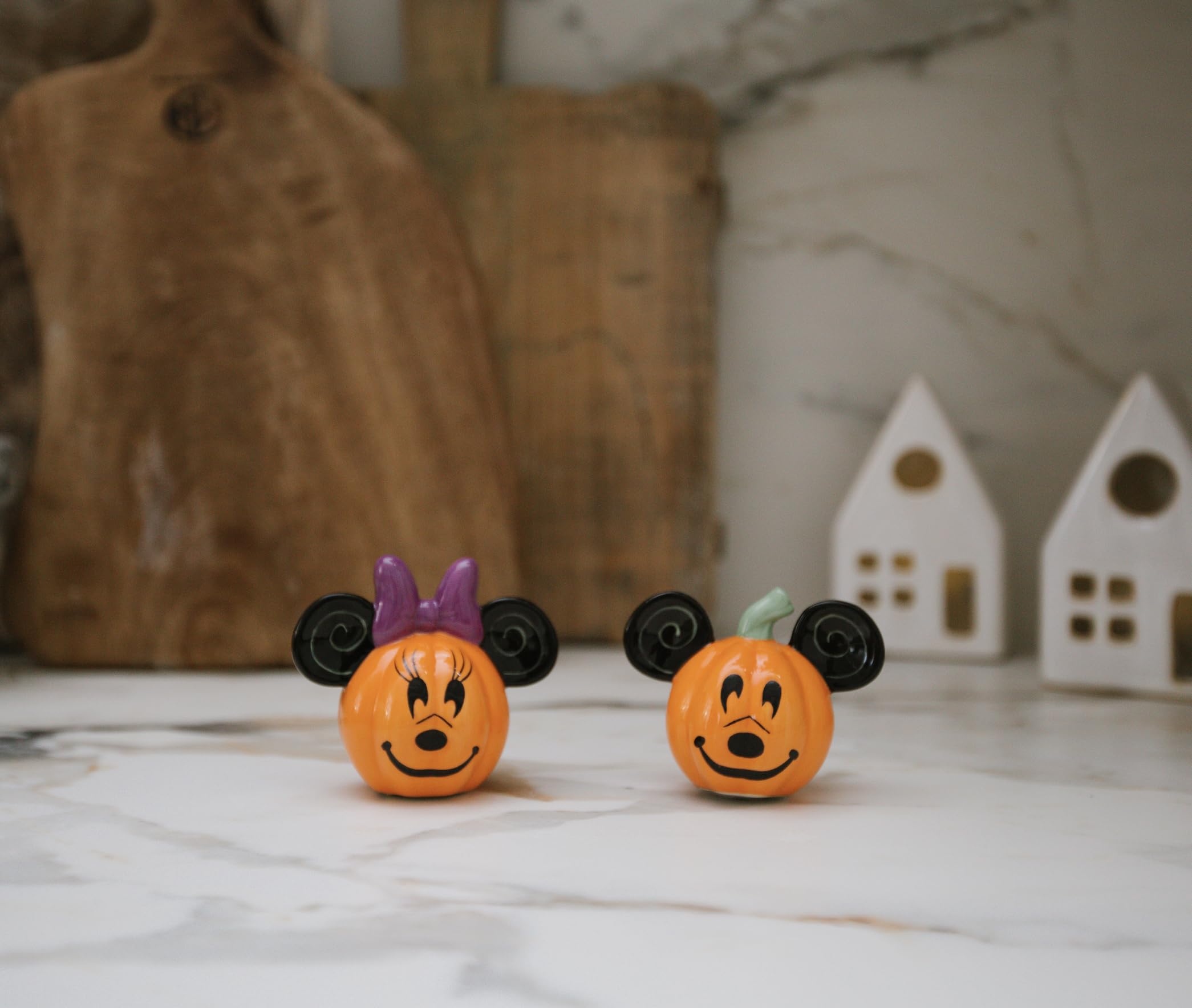 Disney Mickey Mouse and Mickey Mouse Jack O'lantern Salt and Pepper Shakers | Cute Ceramic Housewarming Gifts For Men and Women And Kids | Official Disney Licensee | 1 Set