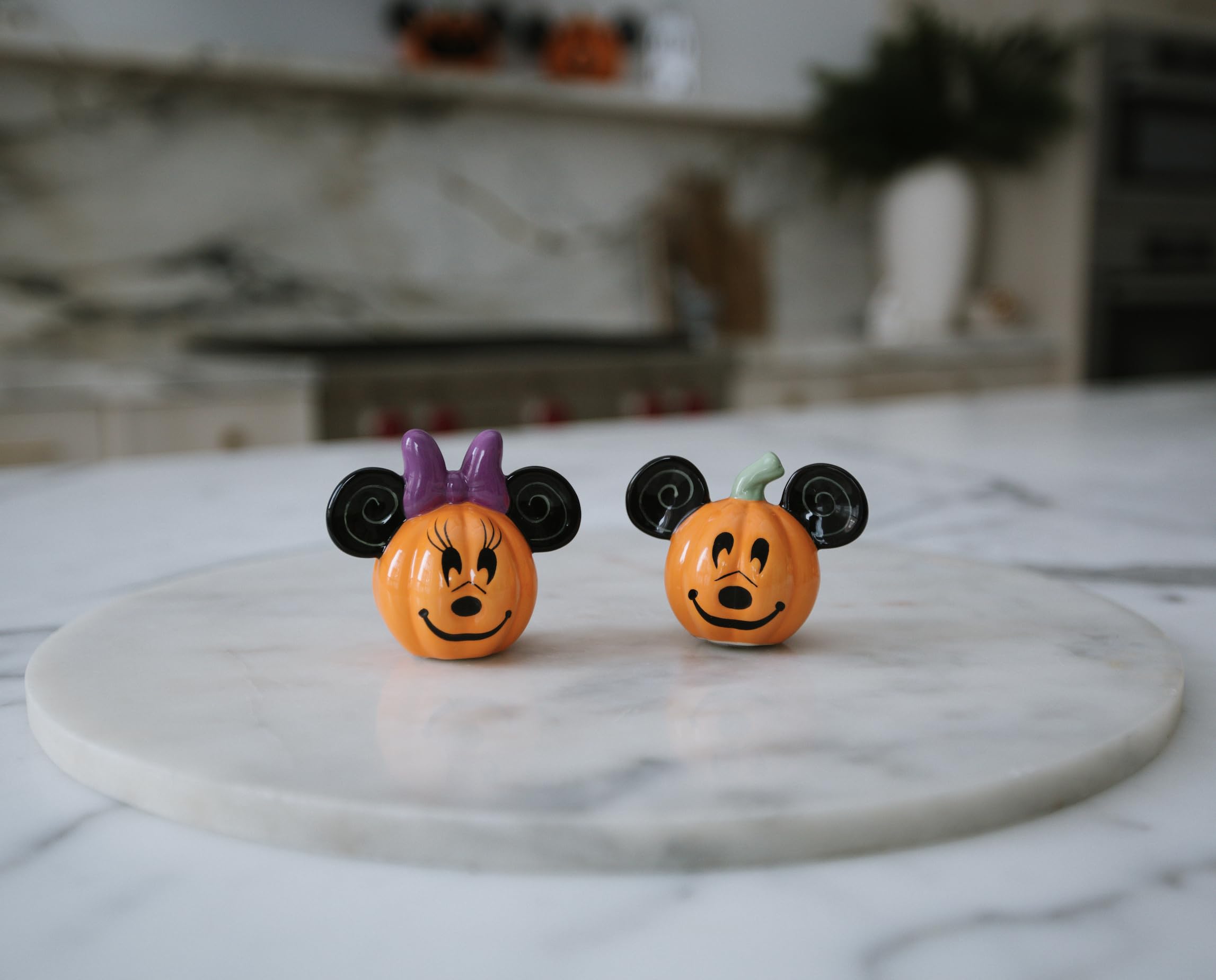 Disney Mickey Mouse and Mickey Mouse Jack O'lantern Salt and Pepper Shakers | Cute Ceramic Housewarming Gifts For Men and Women And Kids | Official Disney Licensee | 1 Set