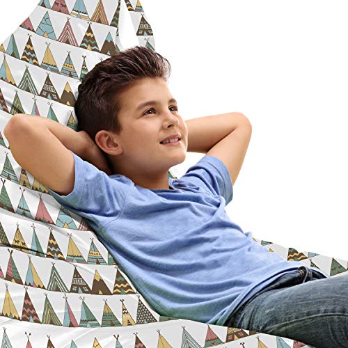 Lunarable Tribal Lounger Chair Bag, Traditional Boho Pattern with Tribal Wigwam Teepee Tents in Pastel Tones, High Capacity Storage with Handle Container, Lounger Size, Multicolour