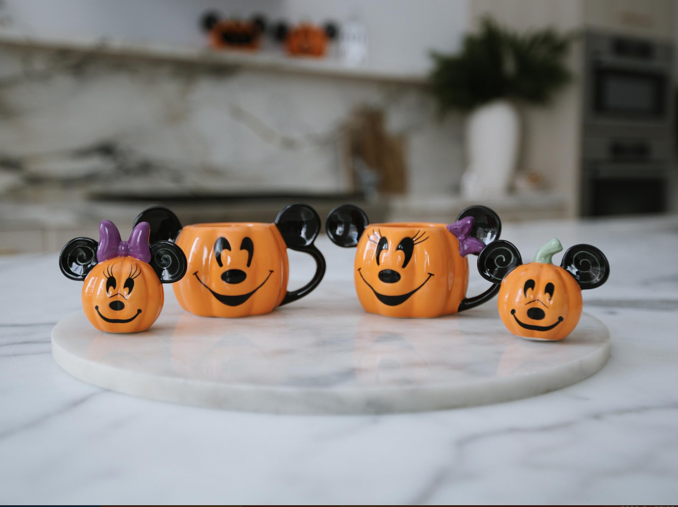 Disney Mickey Mouse and Mickey Mouse Jack O'lantern Salt and Pepper Shakers | Cute Ceramic Housewarming Gifts For Men and Women And Kids | Official Disney Licensee | 1 Set