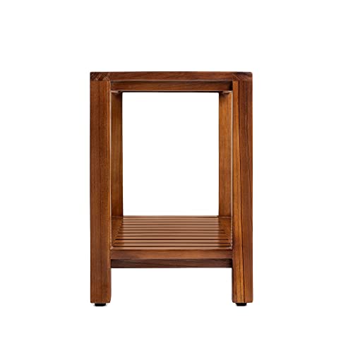 Teak Wood Waterproof Shower Bench - with Shelf, 24 Inch, Wooden Seat Stool for Bathroom, Spa, Garden, Fully Assembled