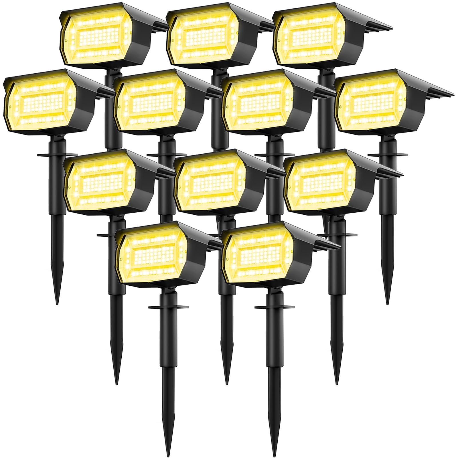 LOTMOS Solar Spot Lights Outdoor, [12 Pack/72 LED/3 Modes] 2-in-1 Landscape Spotlights, Auto On/Off IP67 Waterproof Solar Powered Wall Lights for Front Door, Backyard, Garage(Warm White)