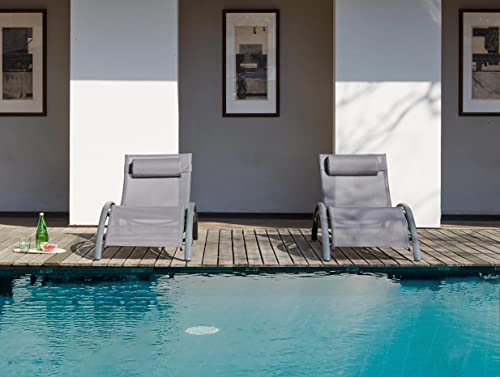 VARVIND Outdoor Patio Chaise Lounge Chairs, Chaise Lounge Outdoor Set of 2, 5 Adjustable Backrest Positions, Adjustable Patio Lounge Chair with Headrest Suitable for Poolside, Balcony,Backyard (Grey)