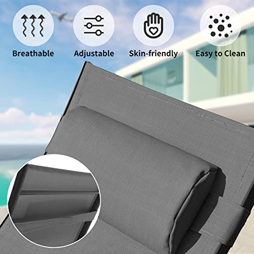 VARVIND Outdoor Patio Chaise Lounge Chairs, Chaise Lounge Outdoor Set of 2, 5 Adjustable Backrest Positions, Adjustable Patio Lounge Chair with Headrest Suitable for Poolside, Balcony,Backyard (Grey)