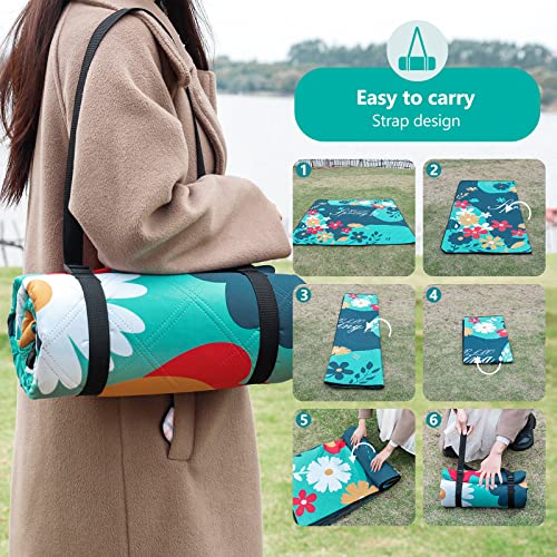 Homde Picnic Blanket 79"x79" Beach Blanket Waterproof Sandproof for Outdoor Beach Camping Hiking Travel Machine Washable Colorful Garden