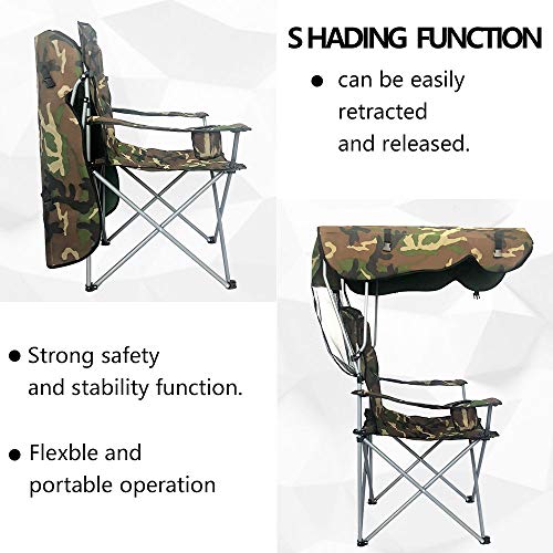 BDL Camp Chairs with Shade Canopy Chair Folding Camping Recliner Support 380 LBS， with A Cup Holders and Carry Bag, for Outdoor Beach Camp Park Patio