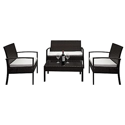 SAWQF in Stock 2pcs Arm Chairs 1pc Love Seat & Tempered Glass Coffee Table Rattan Sofa Set Brown Gradient Patio Outdoor Furniture Set