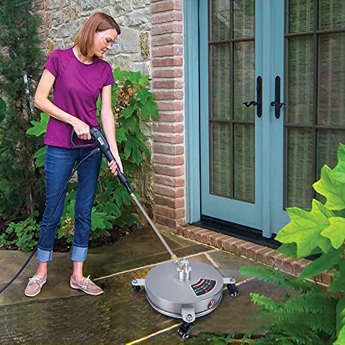 Biswing 14" Pressure Washer Surface Cleaner with 4 Wheels, Stainless Steel Power Washer Accessory for Driveways Sidewalks Patios Cleaning, 1/4" Quick Connector, 2 Extension Wand Attachments, 4000 PSI