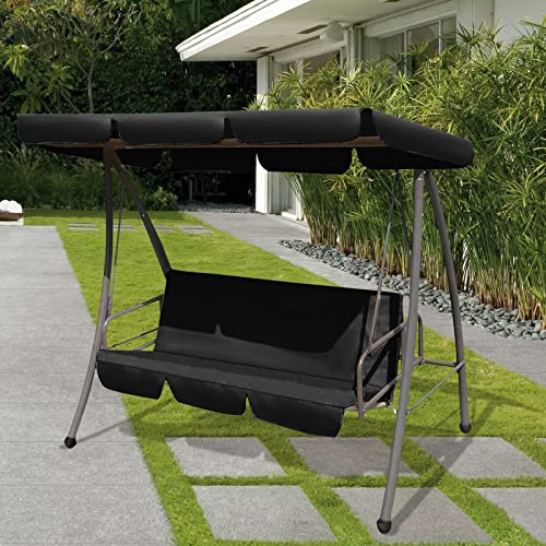 Quekehis Patio Swing Cushion Cover Replacement Waterproof Swing Seat Cover for 3 Seat Outdoor Swing Cushion Protective Cover 59x19x4inch Black