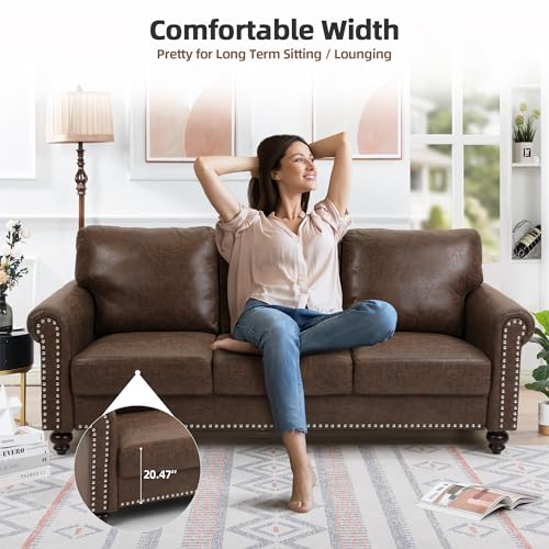 INMOZATA Leather Sofa for Living Room 80 inch Modern Couch, Tufted Cushions Upholstery Leather Couches with Nailhead Trim 3-Seater Sofa for Apartment, Lounge Room,Bedroom,Dark Brown