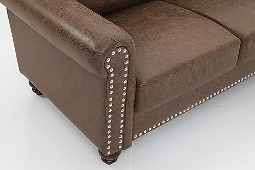 INMOZATA Leather Sofa for Living Room 80 inch Modern Couch, Tufted Cushions Upholstery Leather Couches with Nailhead Trim 3-Seater Sofa for Apartment, Lounge Room,Bedroom,Dark Brown