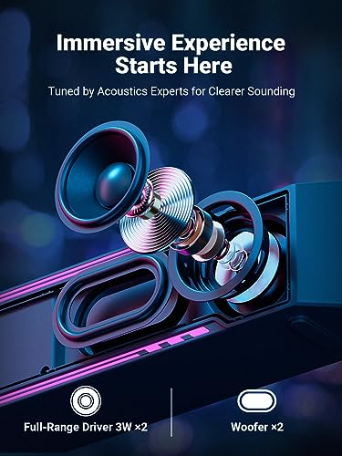 Fosi Audio C4 Computer Speakers, PC RGB Gaming Sound Bar Bluetooth Speaker for Desktop Monitor, Laptop, Console, Portable Wireless Soundbar with Rhythmic Lighting and Bass