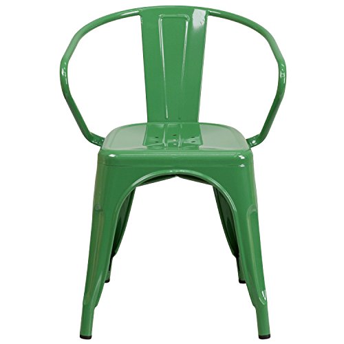 Flash Furniture Commercial Grade Green Metal Indoor-Outdoor Chair with Arms