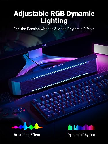 Fosi Audio C4 Computer Speakers, PC RGB Gaming Sound Bar Bluetooth Speaker for Desktop Monitor, Laptop, Console, Portable Wireless Soundbar with Rhythmic Lighting and Bass