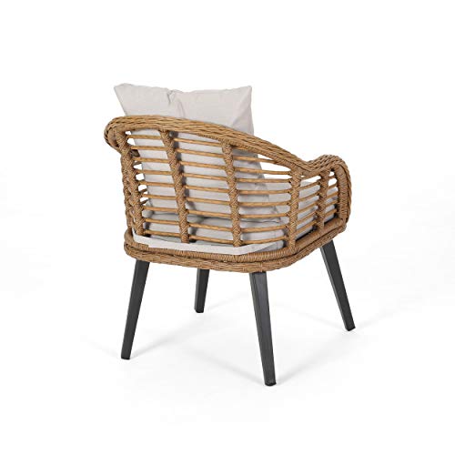 Becky Indoor Wicker Club Chairs with Cushions (Set of 2), Light Brown and Beige