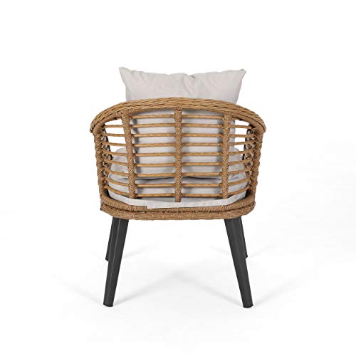 Becky Indoor Wicker Club Chairs with Cushions (Set of 2), Light Brown and Beige