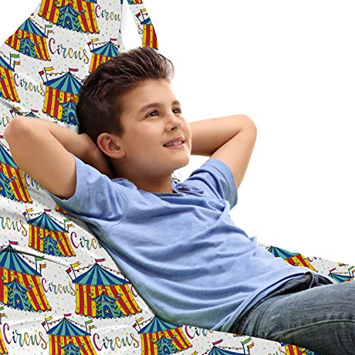 Lunarable Circus Lounger Chair Bag, Colorful Tent Pattern with Dotted Background Carnival Theme with Celebratory Flags, High Capacity Storage with Handle Container, Lounger Size, Multicolor