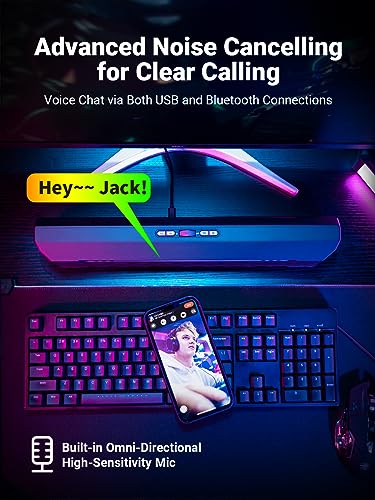 Fosi Audio C4 Computer Speakers, PC RGB Gaming Sound Bar Bluetooth Speaker for Desktop Monitor, Laptop, Console, Portable Wireless Soundbar with Rhythmic Lighting and Bass