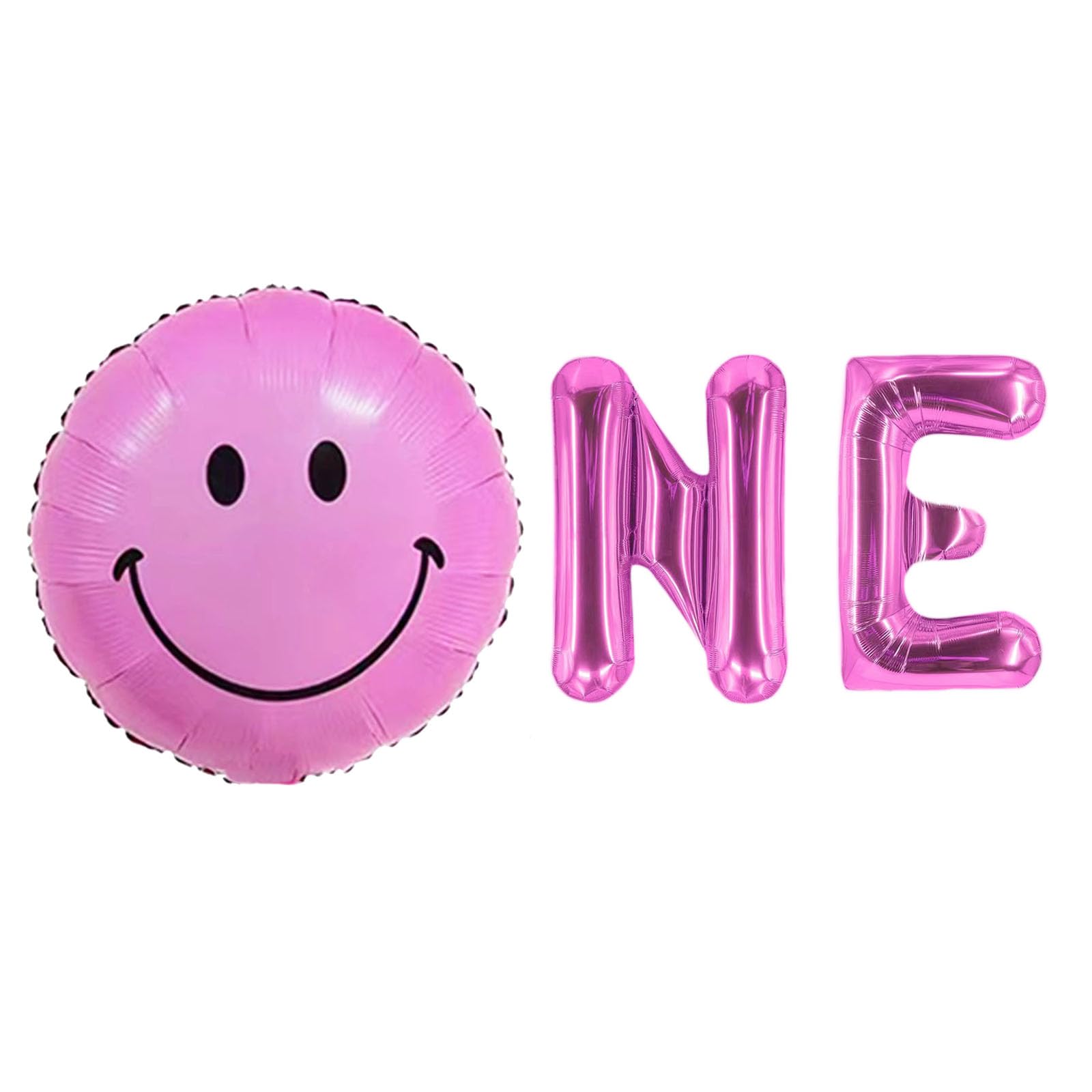 Pink Smile Face Balloons for 1st Birthday Decors| One Happy Dude Foil Balloons, 18" Pack 3| Happy Face Balloons for Smile Face Birthday Party Decorations| Preppy Style Balloons for Bachelorette Party,