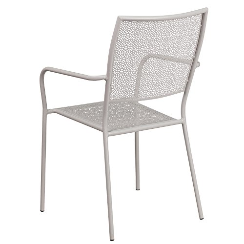 Flash Furniture Commercial Grade Light Gray Indoor-Outdoor Steel Patio Arm Chair with Square Back