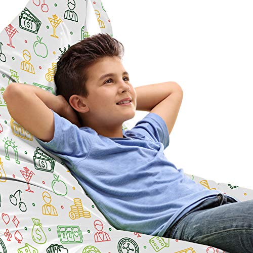 Lunarable Casino Lounger Chair Bag, Colorful Pattern with Gaming Gambling Design Elements Leisure Time Hobbies Poker, High Capacity Storage with Handle Container, Lounger Size, Multicolor