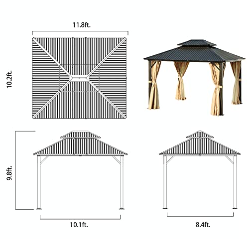 BPS Hardtop Gazebo Outdoor Tent Shelter Canopy 10' X 12' with Netting for Patio, Garden, Yard and Party