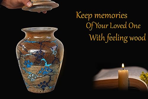 Medium Size Lightning Strike Wooden Pet Urns for Dogs Ashes, Turn Wood pet Cremation urns with Threaded Lid | Carved Paw Cat/Dog Urn for Pet Ashes Dog (Lightening Work, Medium 65 cu inches)