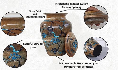 Medium Size Lightning Strike Wooden Pet Urns for Dogs Ashes, Turn Wood pet Cremation urns with Threaded Lid | Carved Paw Cat/Dog Urn for Pet Ashes Dog (Lightening Work, Medium 65 cu inches)