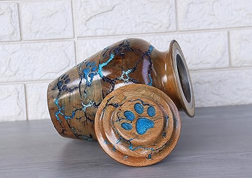 Medium Size Lightning Strike Wooden Pet Urns for Dogs Ashes, Turn Wood pet Cremation urns with Threaded Lid | Carved Paw Cat/Dog Urn for Pet Ashes Dog (Lightening Work, Medium 65 cu inches)